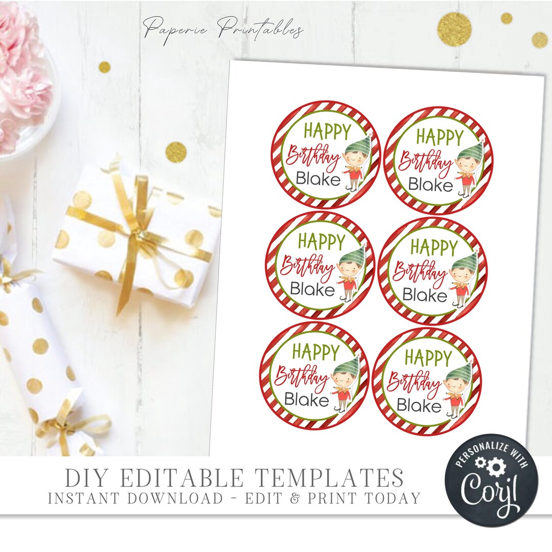 Editable Christmas Birthday Labels: DIY Elf Stickers (digital Download ...