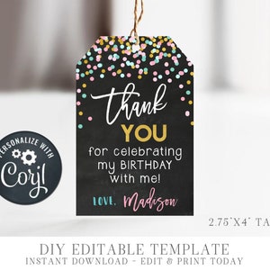 EDITABLE Confetti Birthday Favor Tag, Editable Favor Tag, Girl Birthday ...