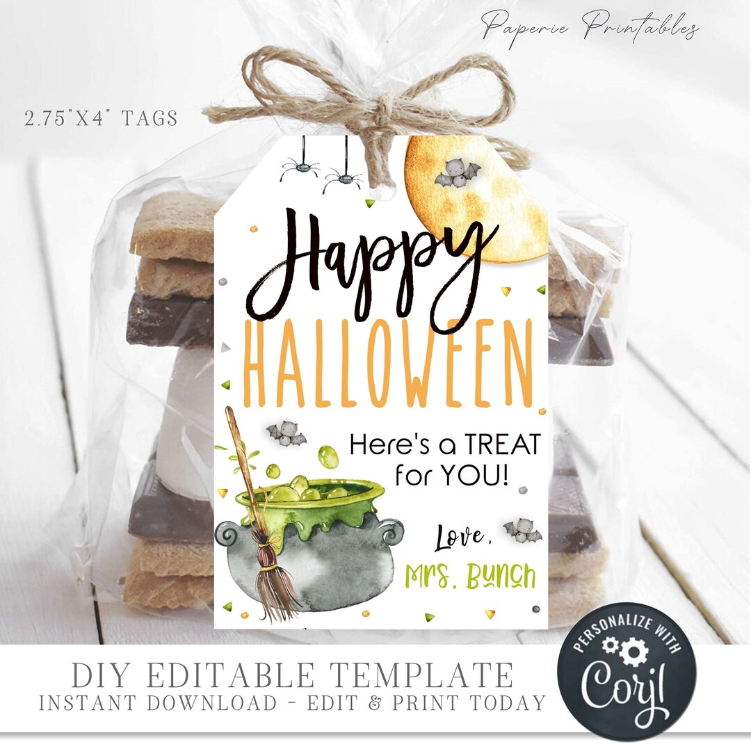 EDITABLE Happy Halloween Tag - Printable Halloween Favor Tags ...