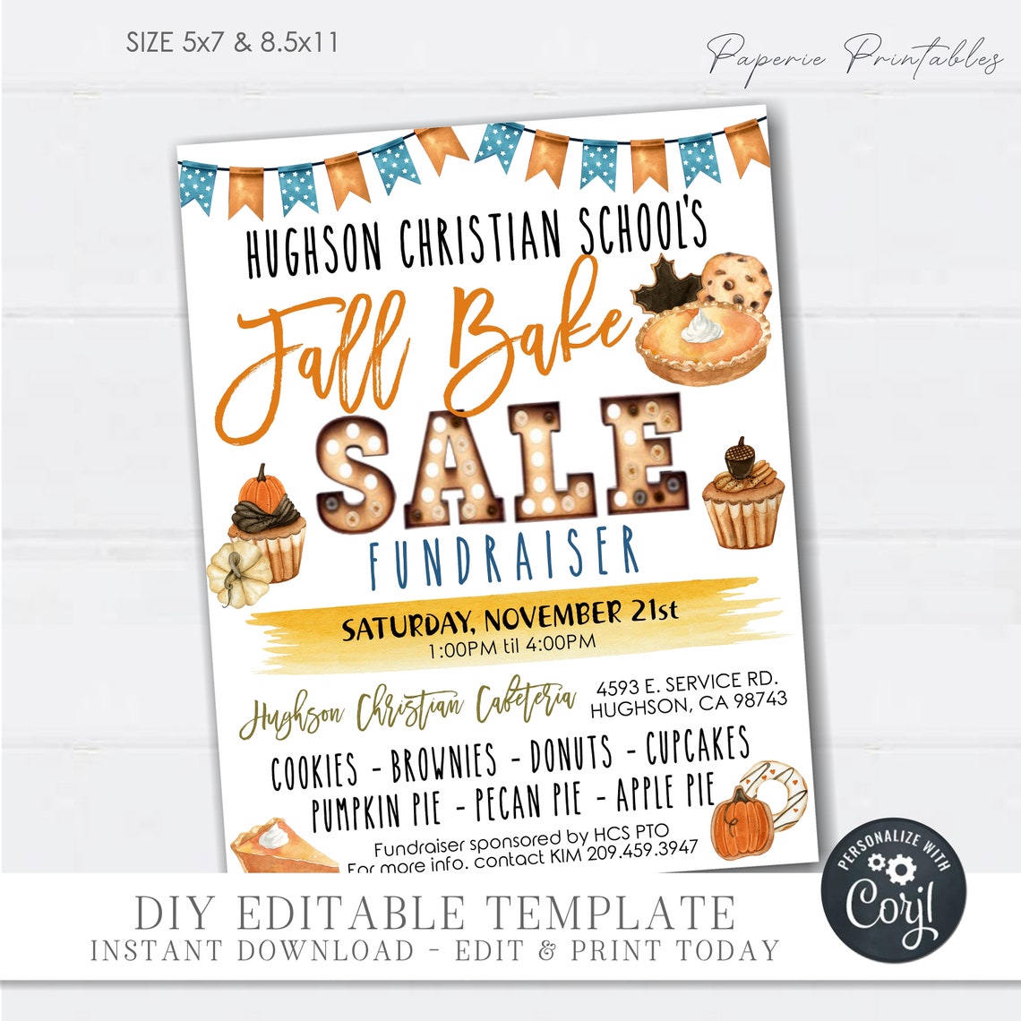 EDITABLE Fall Bake Sale Flyer School Bake Salel Flyer | Etsy