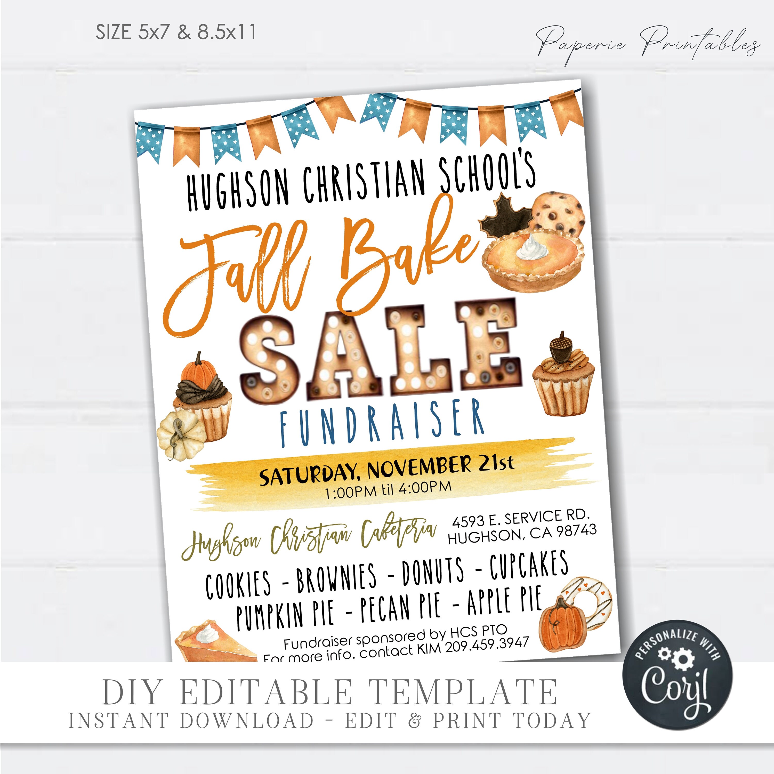 EDITABLE Fall Bake Sale Flyer School Bake Salel Flyer | Etsy
