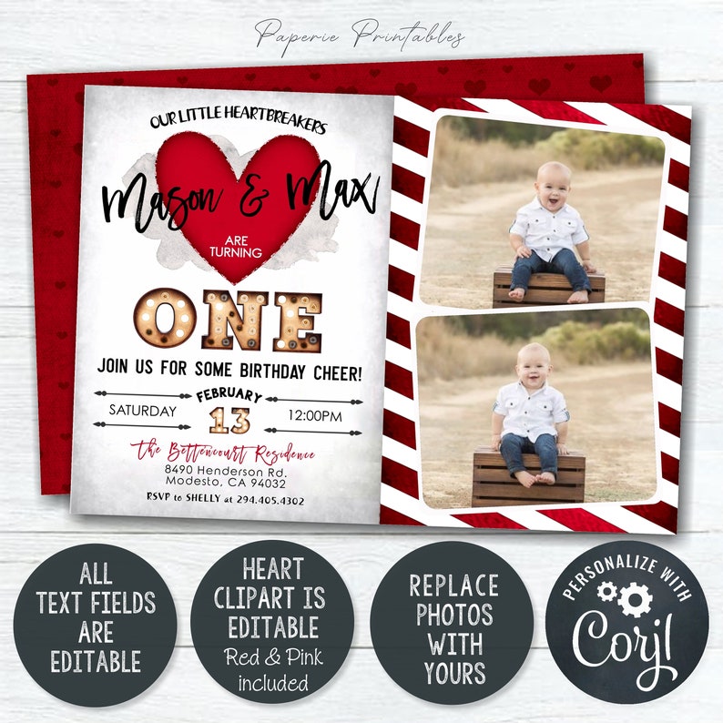 EDITABLE Valentine Birthday Invitation Sweetheart Birthday | Etsy