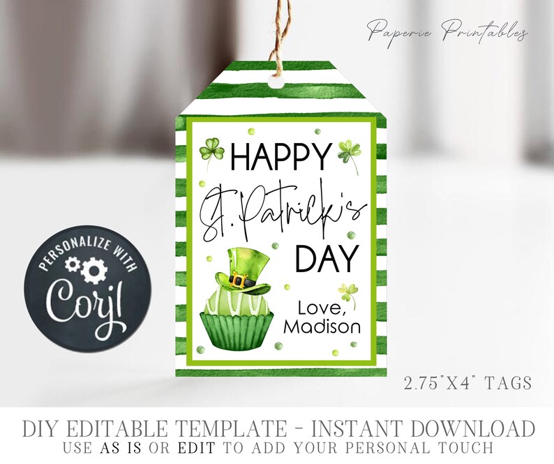 Editable St.patrick's Day Gift Tag St.patrick's Day - Etsy