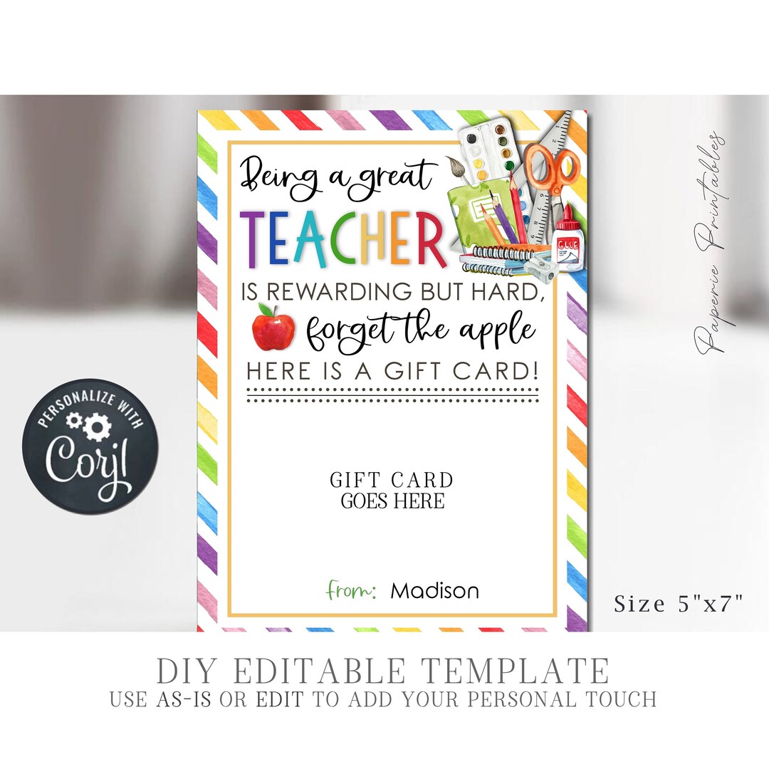 EDITABLE Teacher Appreciation Gift Card Holder, Thank You for ALL That ...