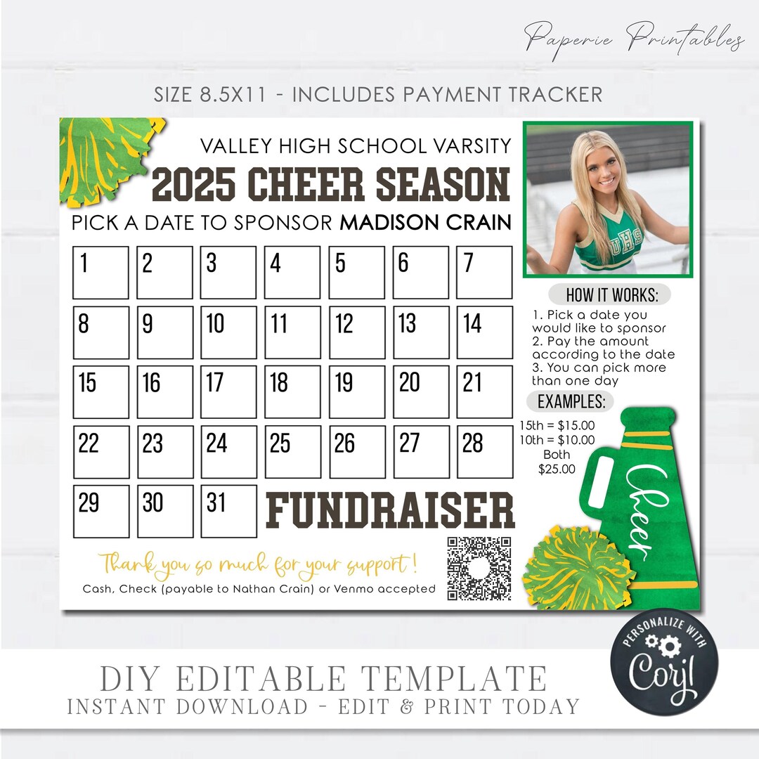 EDITABLE Cheerleading Pick a Date Fundraising, Calendar Fundraiser ...