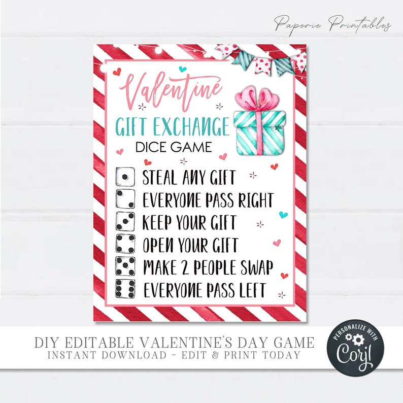 EDITABLE Valentine Gift Exchange Dice Game Card Valentine - Etsy