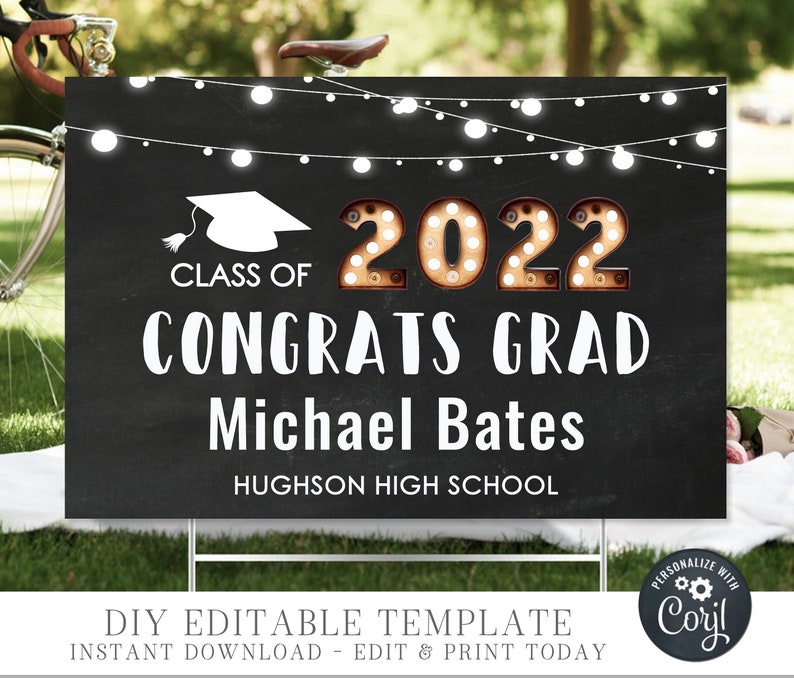EDITABLE Graduation Yard Sign Class of 2022 Graduation Sign - Etsy