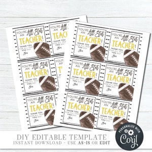 EDITABLE Teacher Appreciation Gift Tag, Football Teacher Appreciation ...