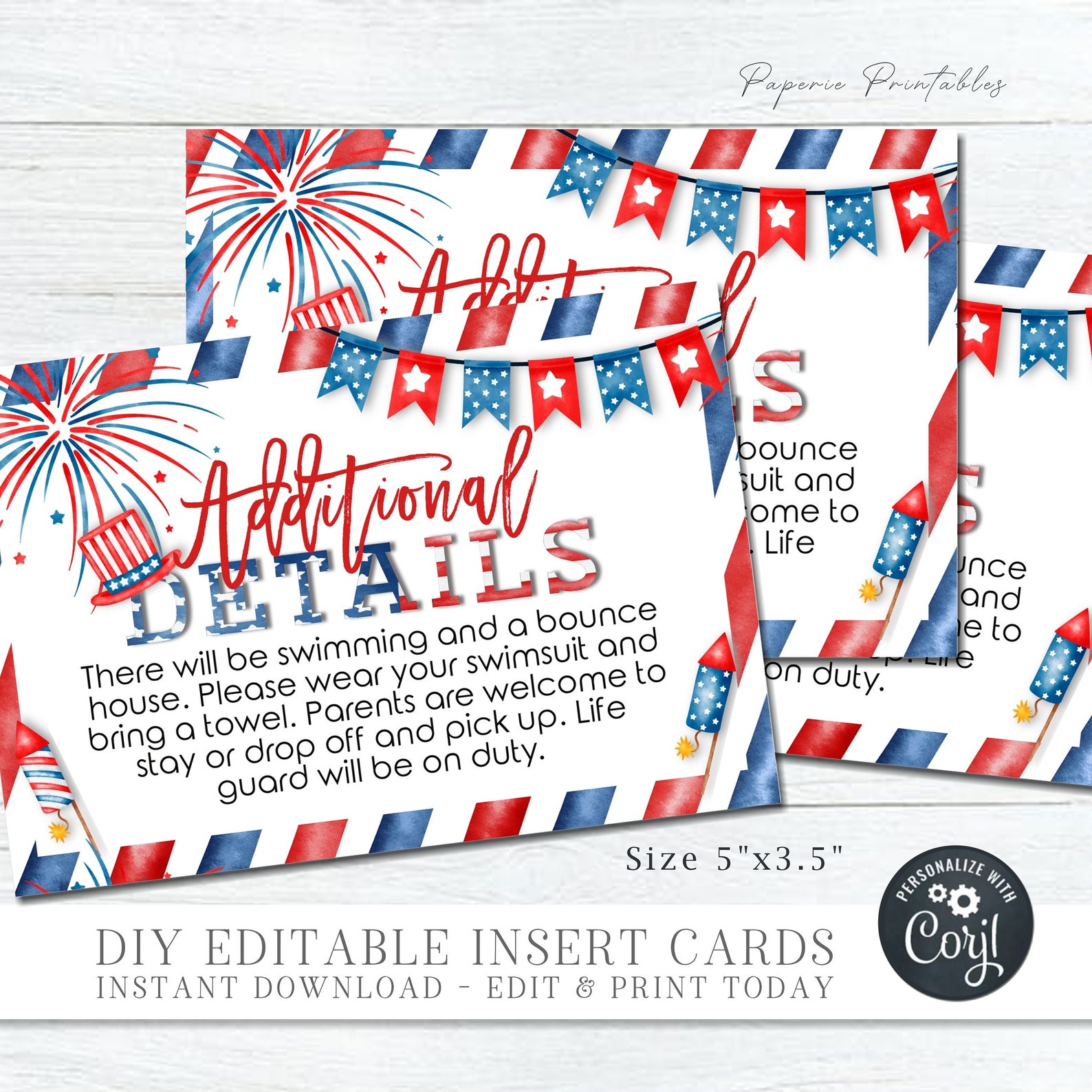 Editable 4th of July Insert Cards Additional Details | Etsy