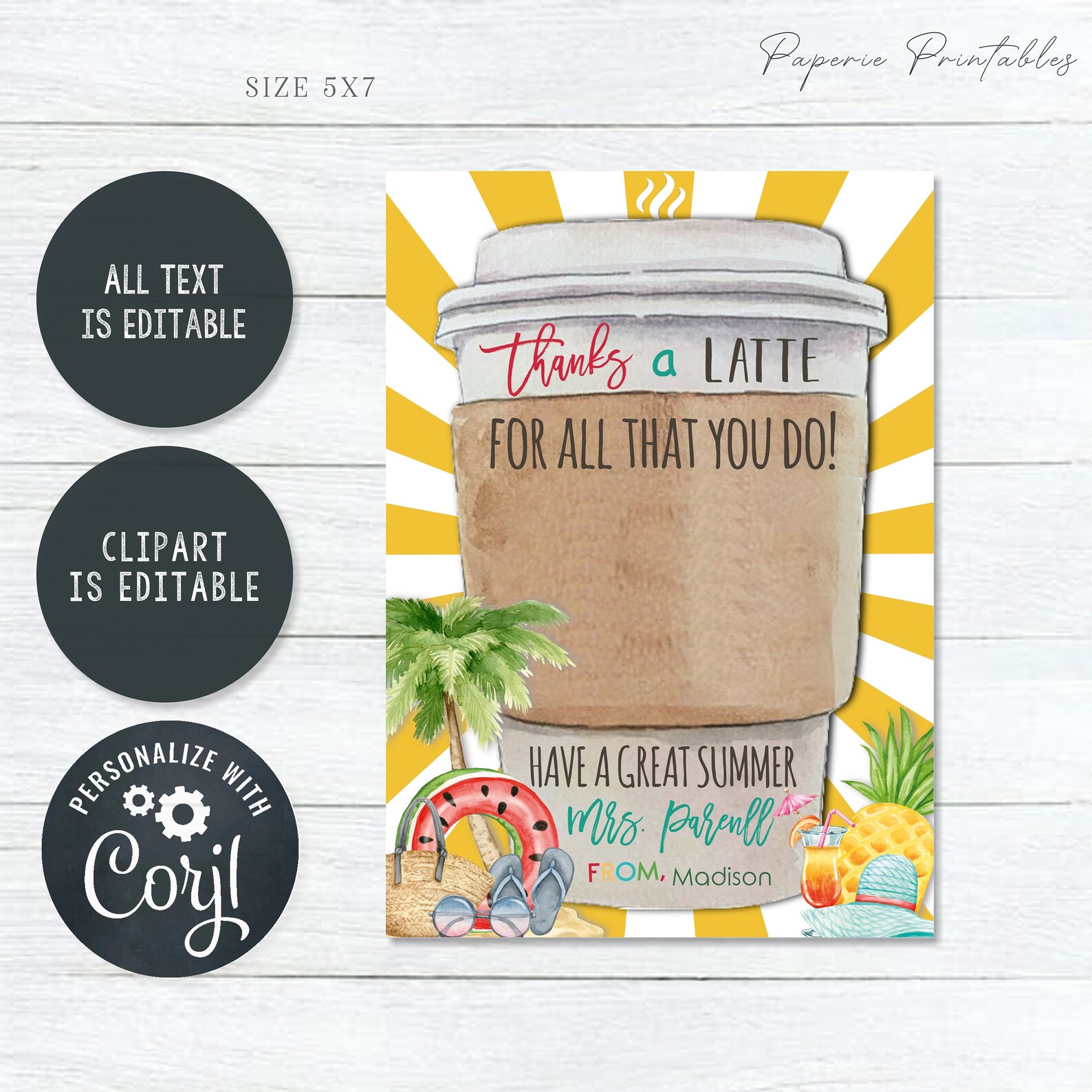 EDITABLE Thanks a LATTE for All You Do Coffee Gift Card for - Etsy