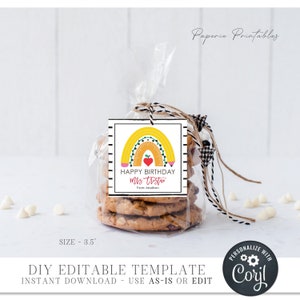 EDITABLE Teacher Birthday Tag, Teacher Rainbow Gift Tag, Happy Birthday ...