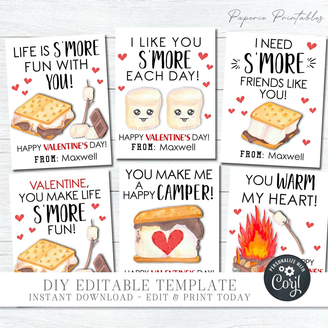 Editable S'more Valentine Tags, S'more Valentine Cards , Kids Valentine ...