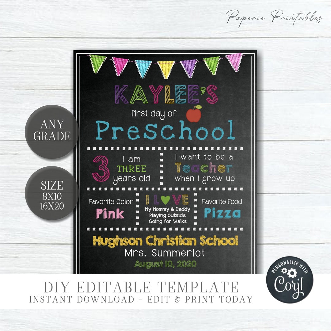 EDITABLE First Day of School Sign, Back to School Sign, First Day of ...