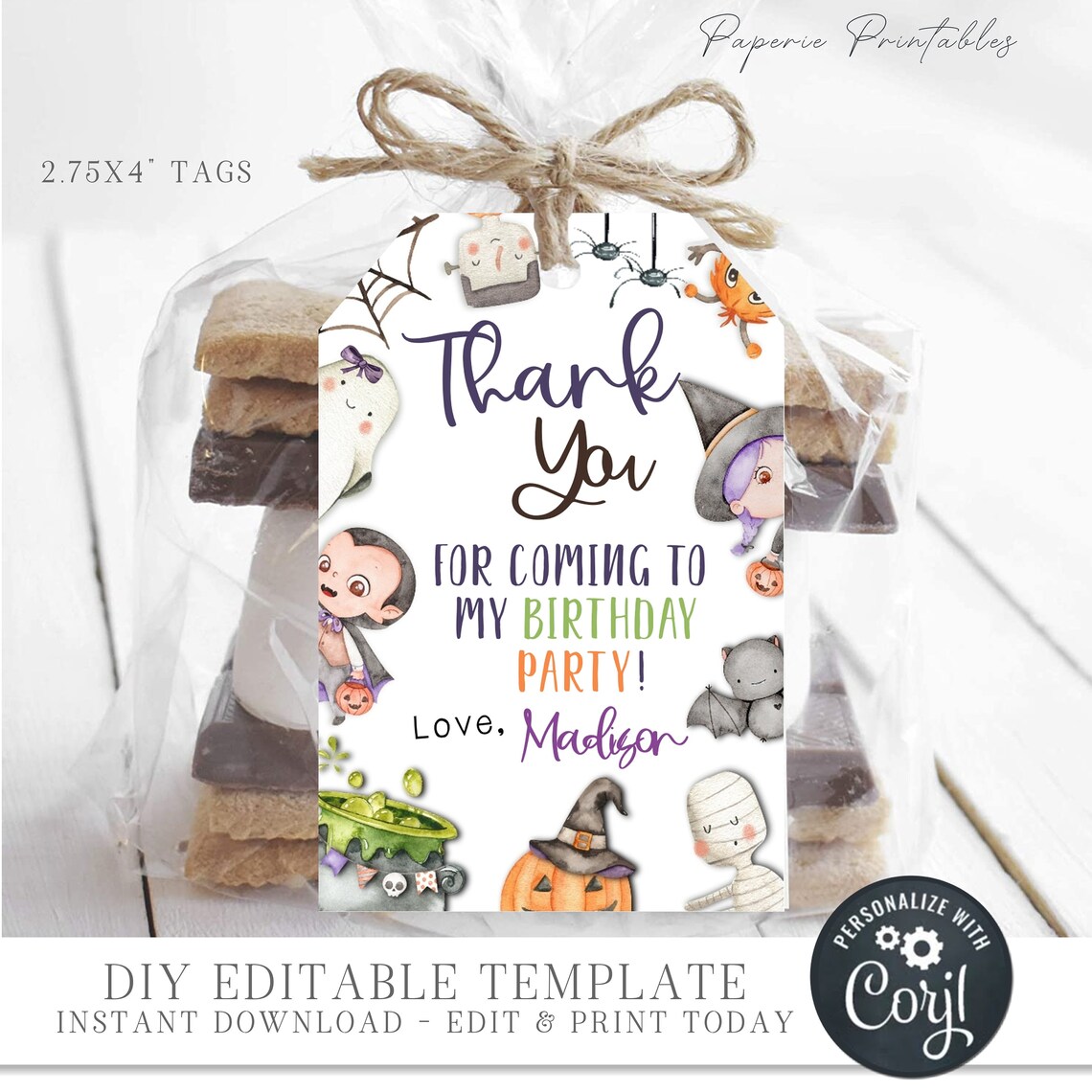 EDITABLE Halloween Favor Tag Halloween Birthday Thank You - Etsy