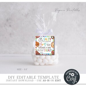 Sweet & Salty Teacher Appreciation Gift Tag: Editable DIY (digital ...
