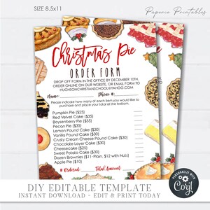 EDITABLE Christmas Pie Sale Order Form, Christmas Bake Sale Order Form ...