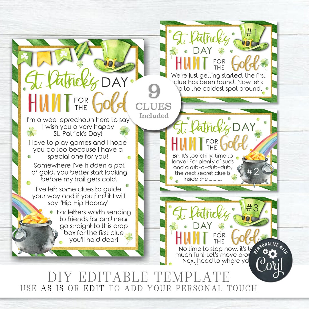 Editable St Patrick's Day Scavenger Hunt Game: Kids Treasure Hunt ...