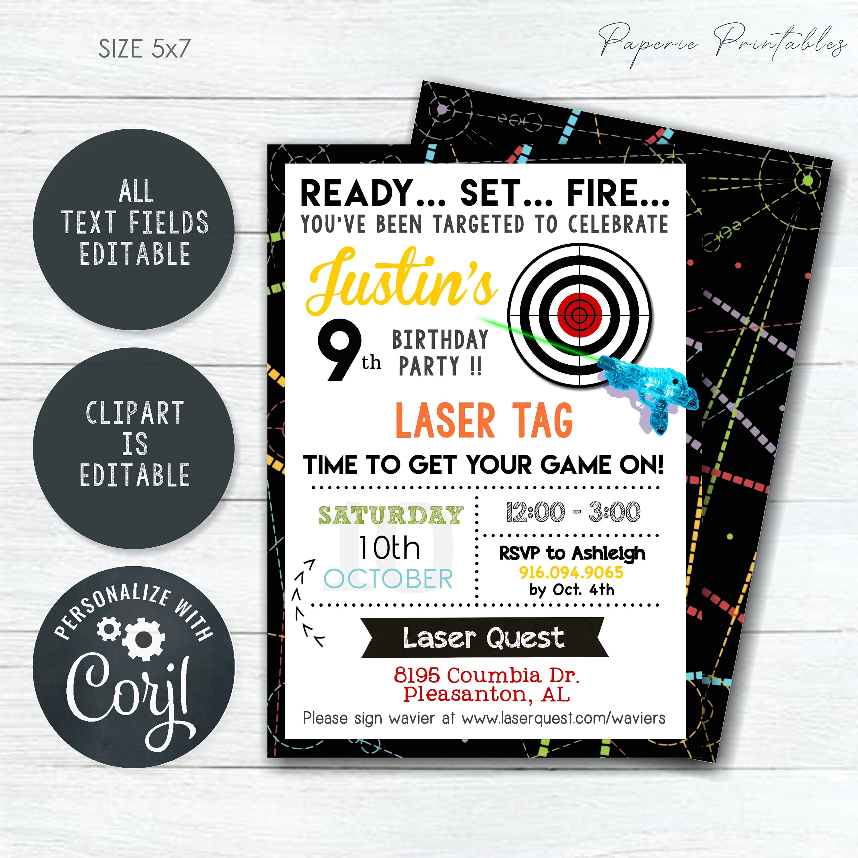 EDITABLE Laser Tag Birthday Party Invitation Boy Laser Tag | Etsy