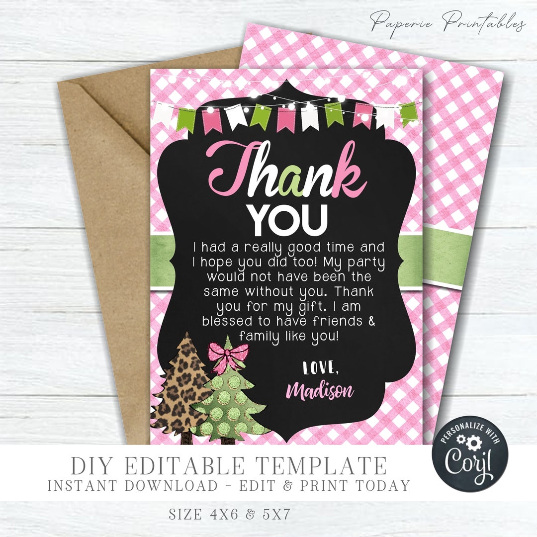 EDITABLE Christmas Birthday Party Thank You Card - Christmas Birthday ...