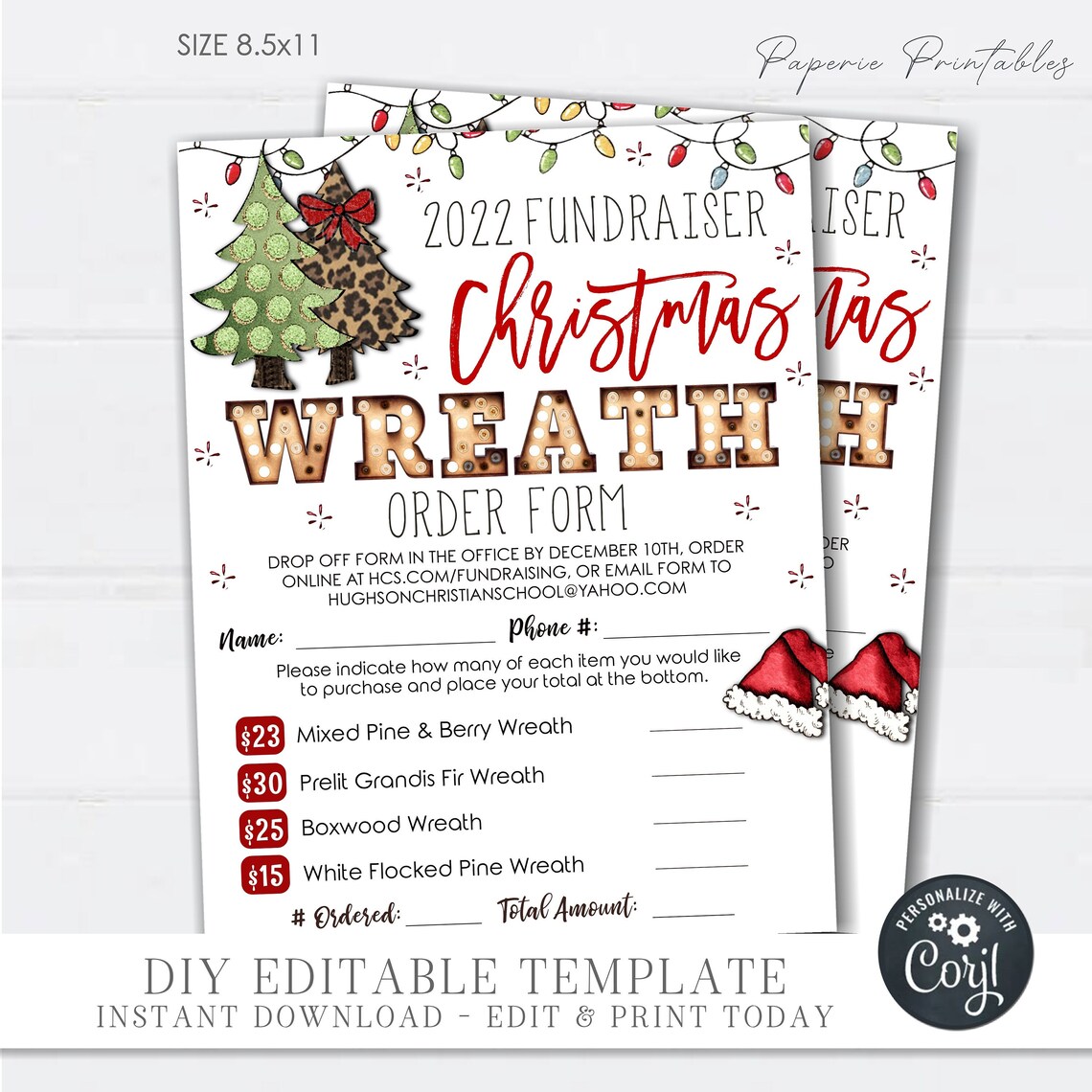 Editable Christmas Wreath Fundraising Order Form (DIY Corjl Template) # ...