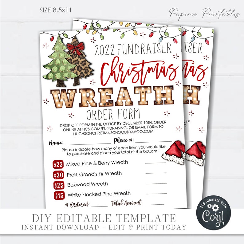 EDITABLE Christmas Wreath Fundraising Order Form Wreath Sale - Etsy