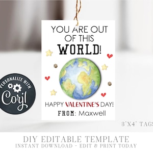 Editable Outer Space Valentine Tags, Space Valentine Cards , Kids ...
