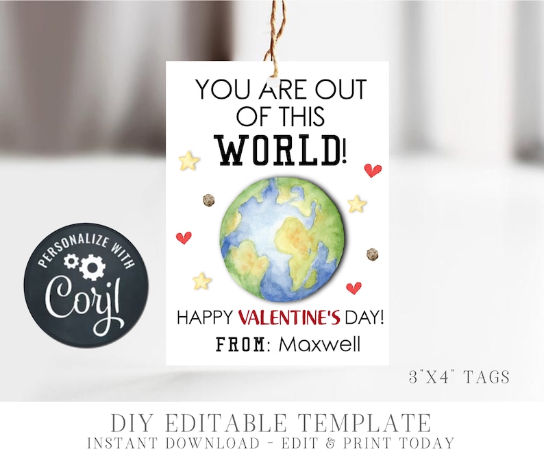 Editable Outer Space Valentine Tags Space Valentine Cards | Etsy