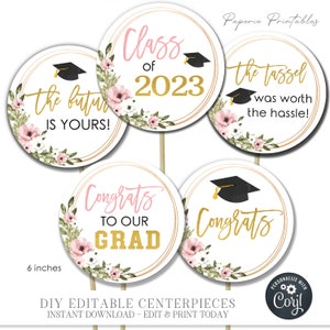 EDITABLE Female Graduation Decorations 2023, Class of 2023 Centerpiece ...