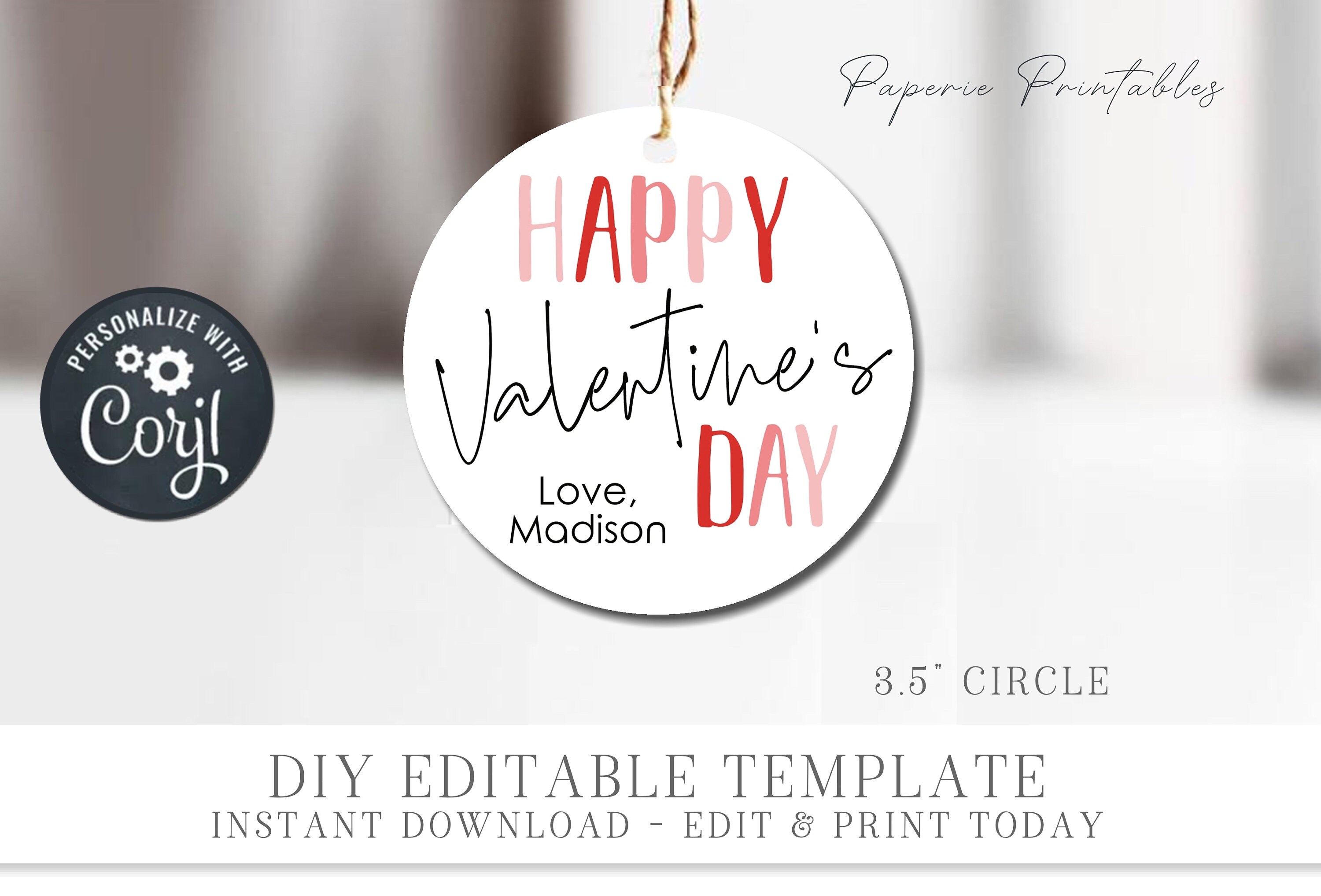 Editable Valentine's Day Gift Tag, Happy Valentine's Day Tag, Valentine ...