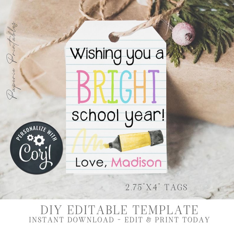 EDITABLE Bright School Year Teacher Gift Tag First Day of - Etsy