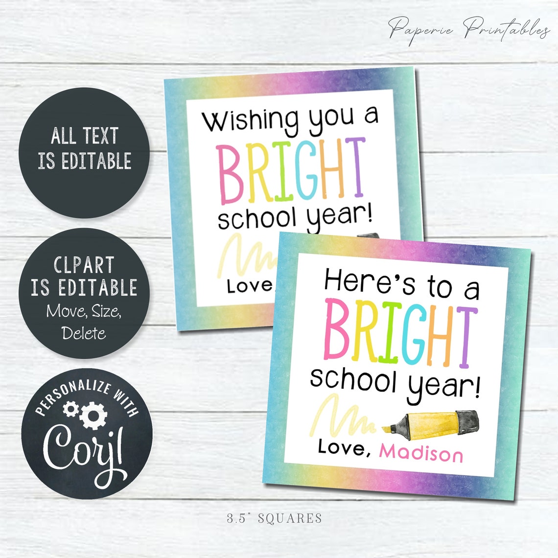 EDITABLE - Bright School Year Teacher Gift Tag - First Day of School ...