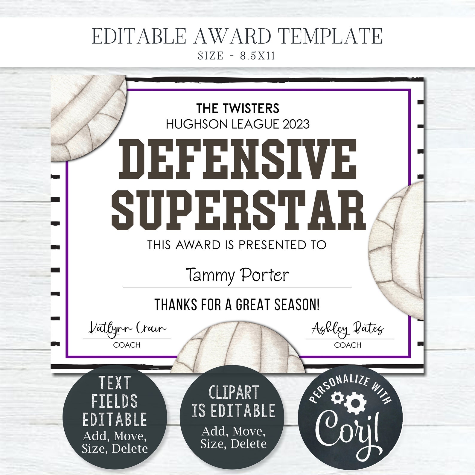 Editable Volleyball Award Certificates, Award Ceremony Certificates ...