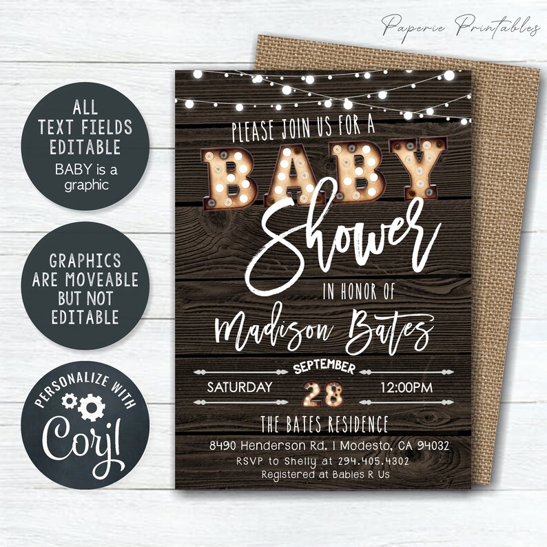 EDITABLE Rustic Baby Shower Invitation Country Baby Shower - Etsy