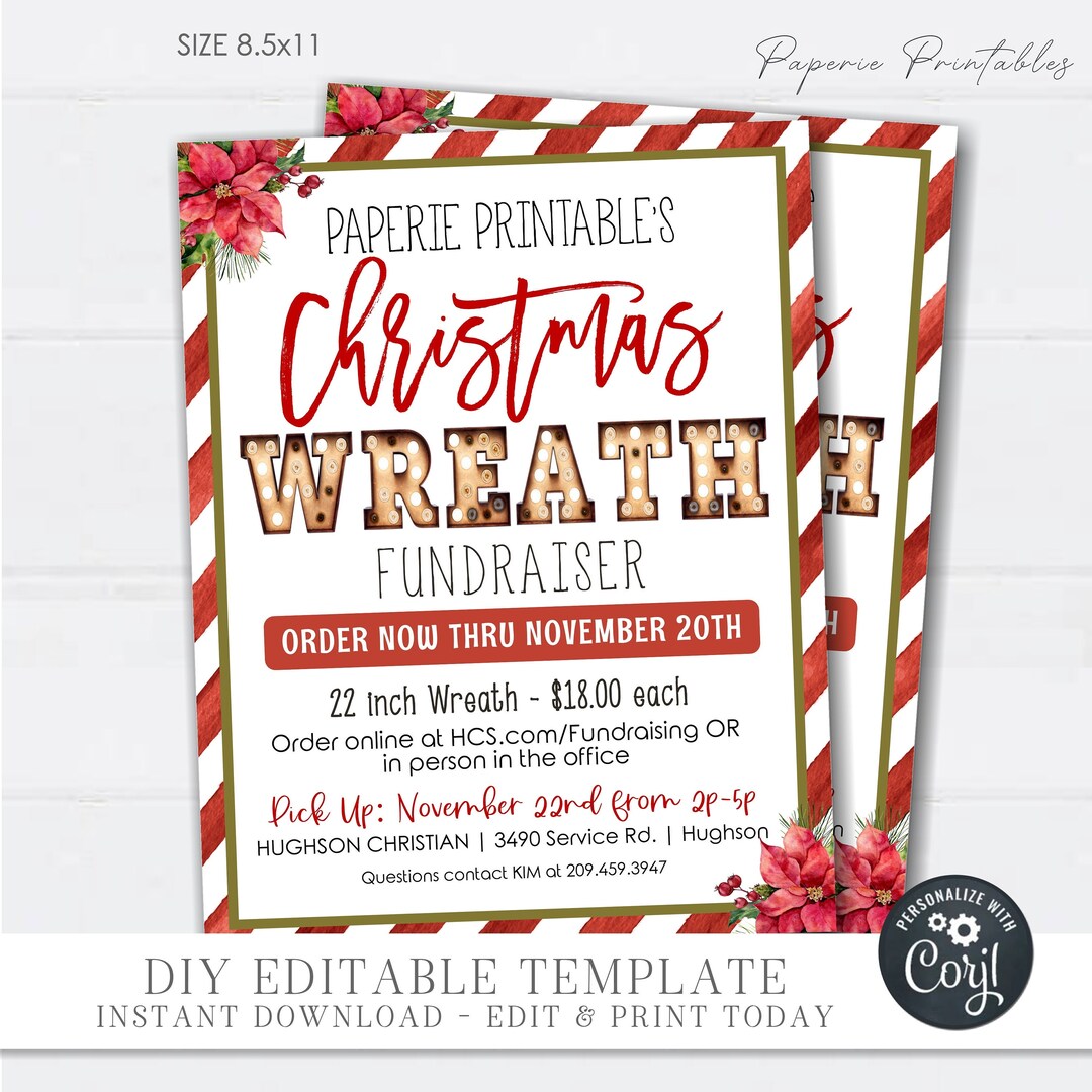 Editable Christmas Wreath Fundraiser Flyer: DIY Template (8.5x11 ...