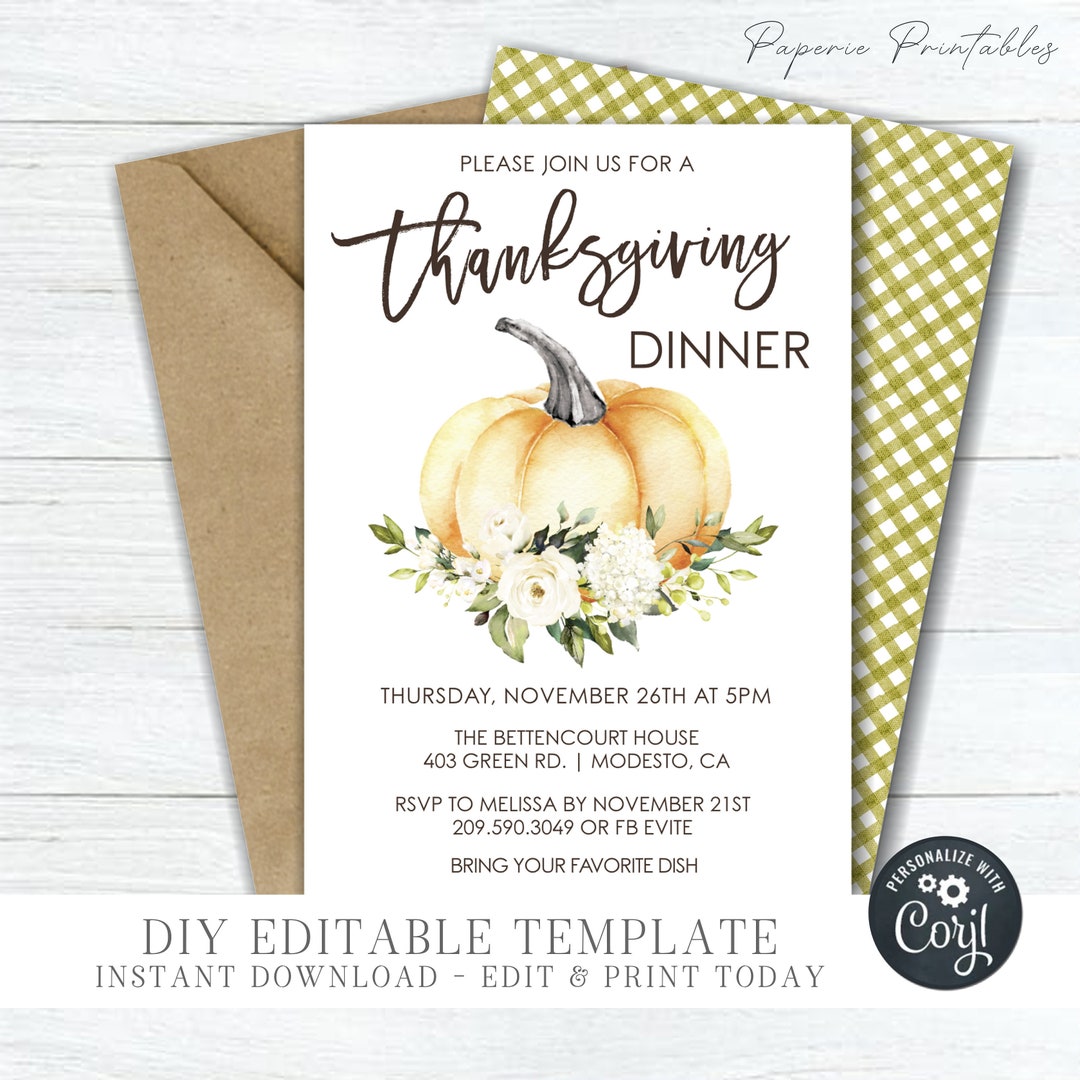 EDITABLE Thanksgiving Feast Invitation Thanksgiving Dinner Template ...
