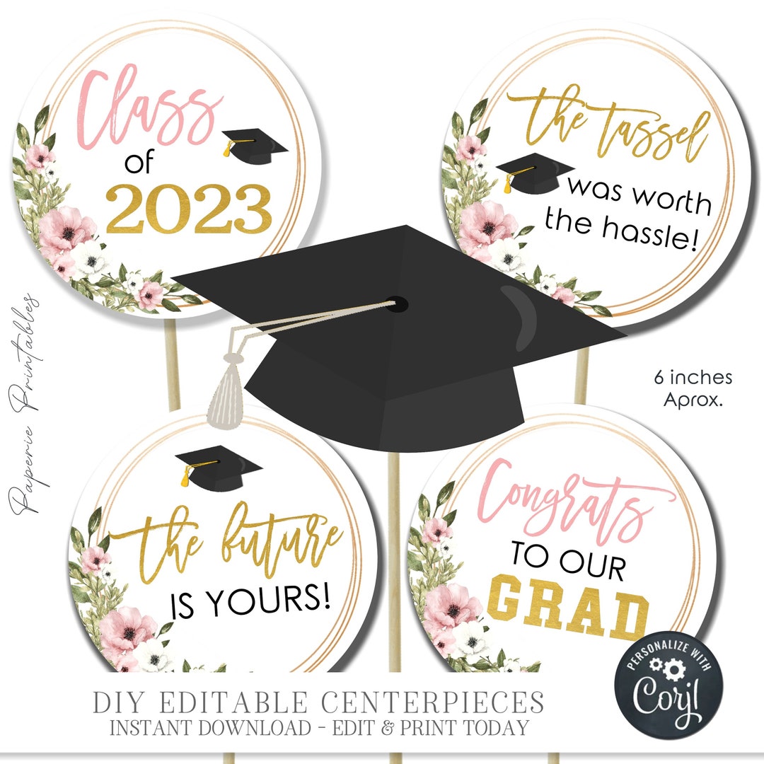 EDITABLE Female Graduation Decorations 2023, Class of 2023 Centerpiece ...