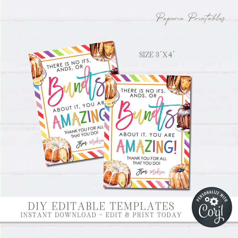Editable Bundt Cake Appreciation Gift Tag (DIY Corjl Template) #TAW12 ...