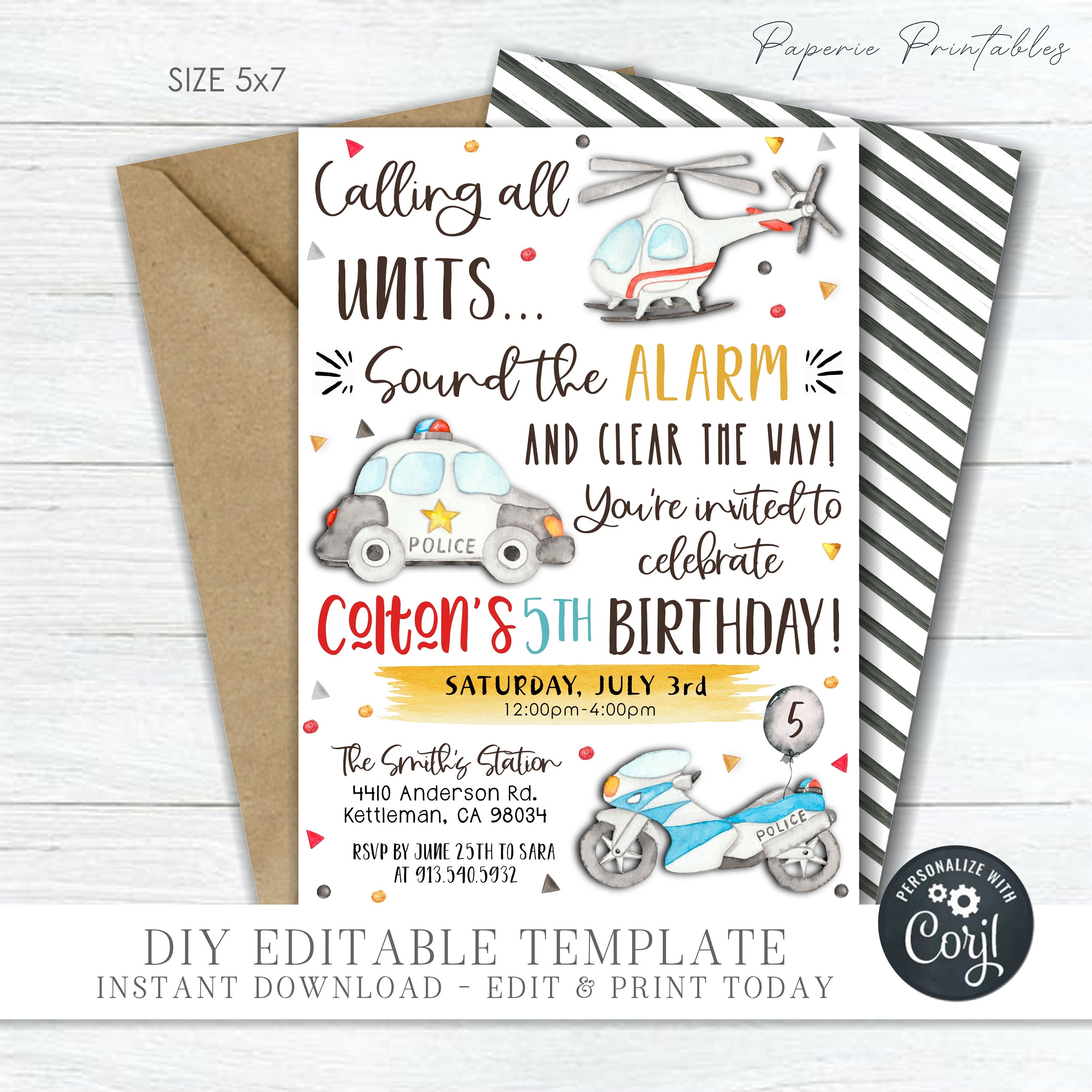 EDITABLE Police Birthday Invitation Police Party Invitation - Etsy