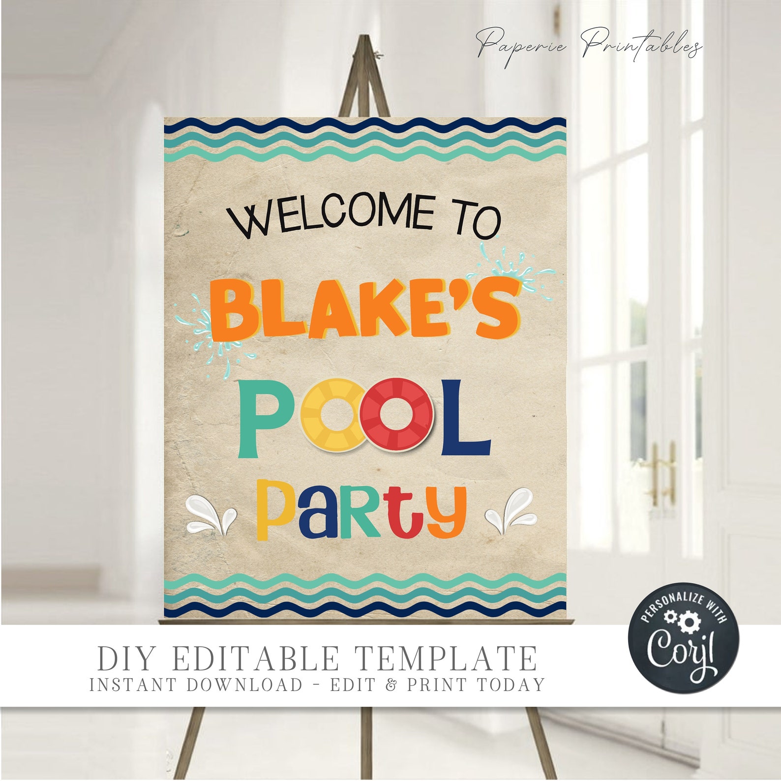 EDITABLE Pool Party Signage Pool Party Birthday Party Signs - Etsy
