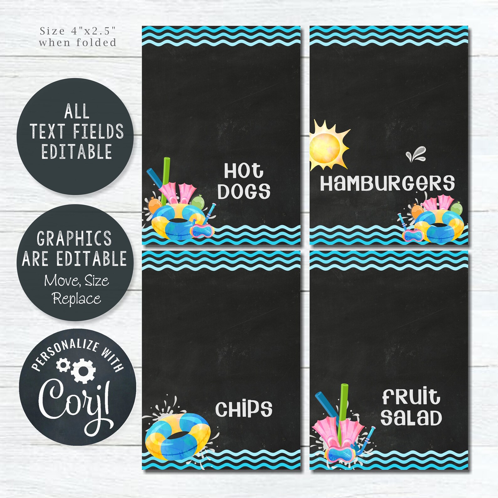 EDITABLE Pool Party Birthday Party Food Tent Labels DIY Food - Etsy