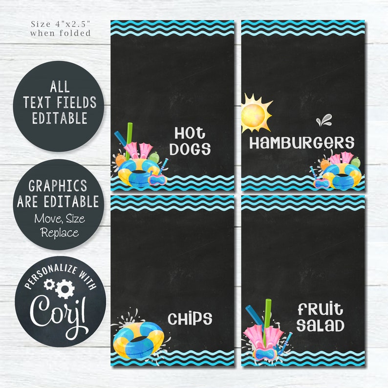 EDITABLE Pool Party Birthday Party Food Tent Labels DIY Food - Etsy