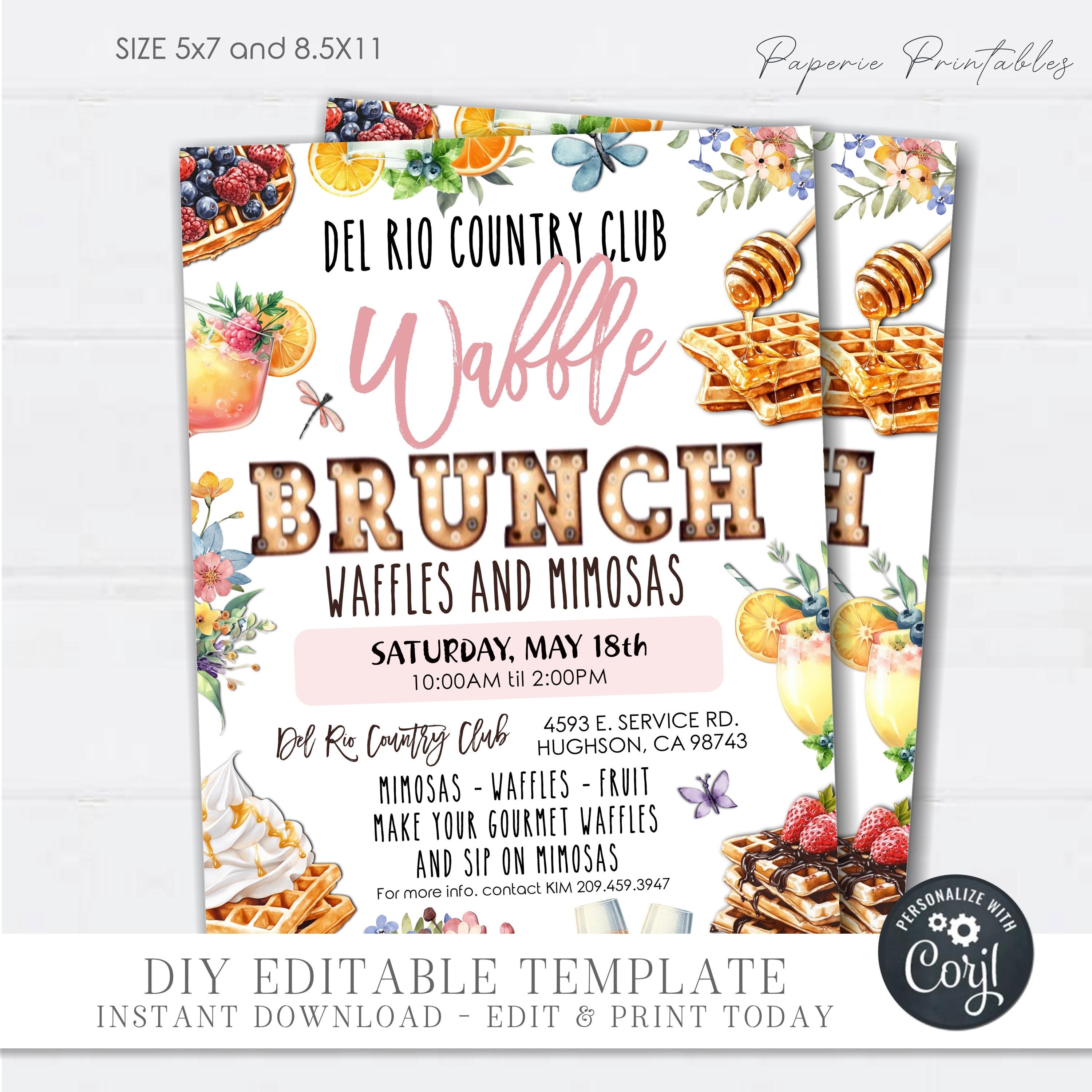 Waffle Brunch Flyer: Waffles & Mimosa Event, Editable Template (DIY W ...
