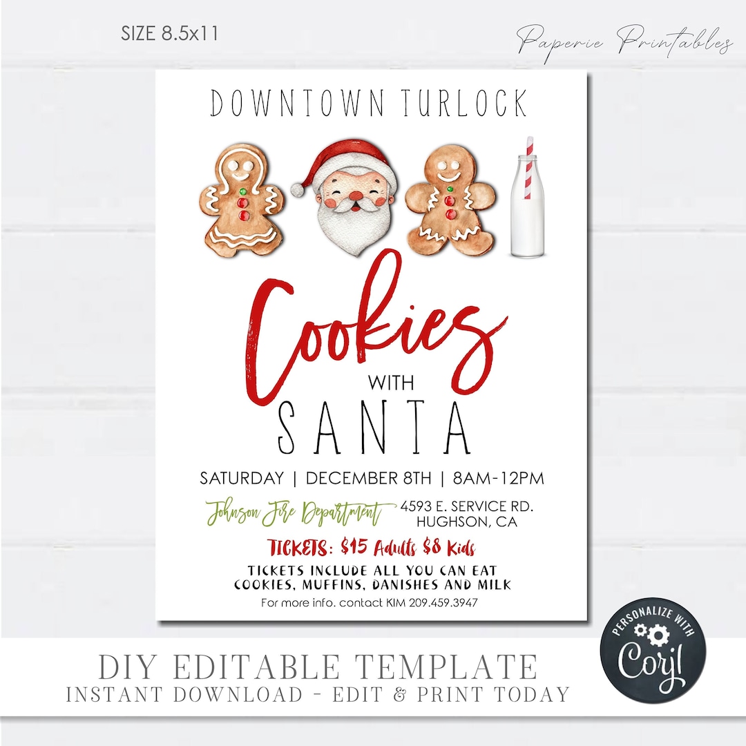 EDITABLE Cookies With Santa Template, Cookies With Santa Flyer ...