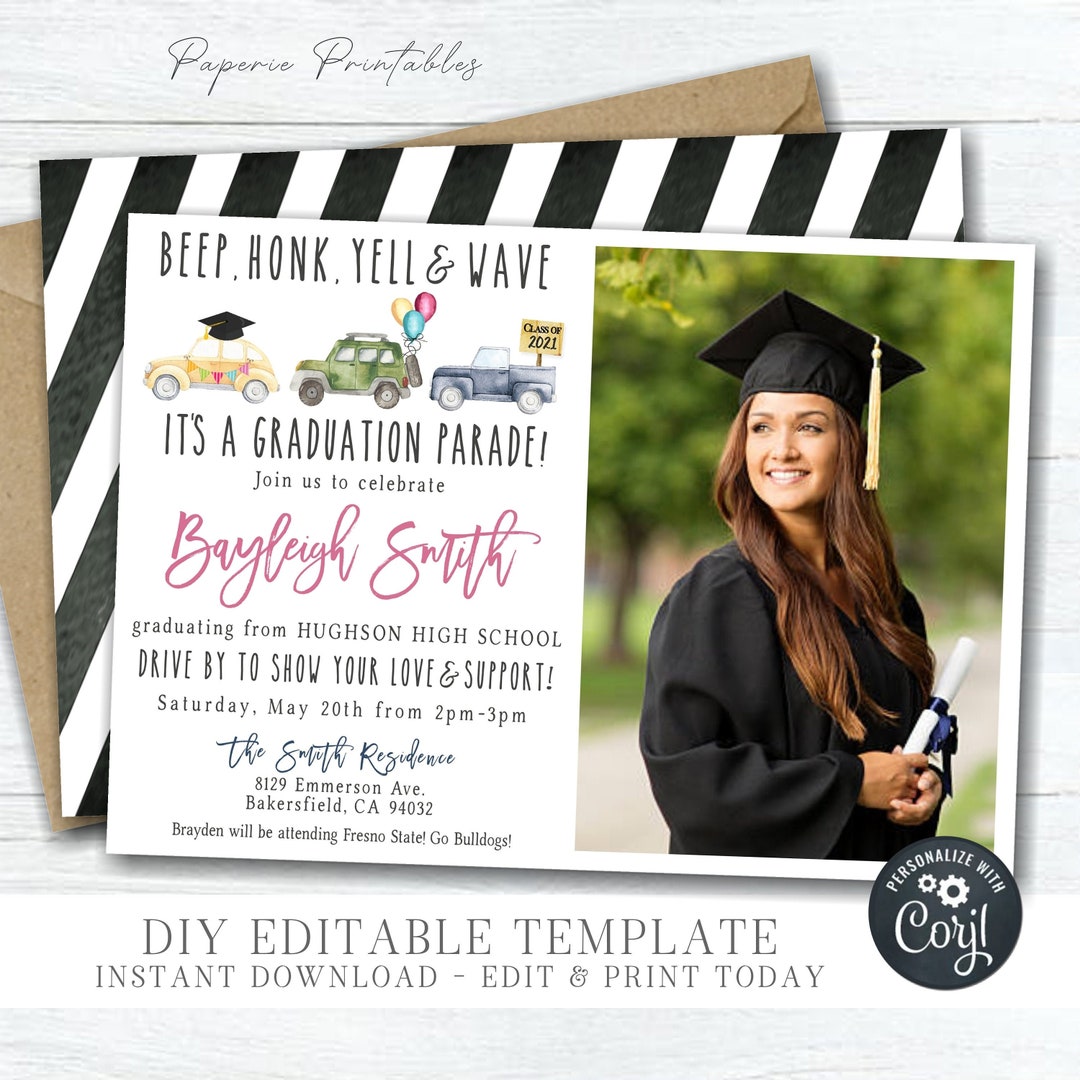 Editable Graduation Parade Invitation: DIY Corjl Template (digital ...