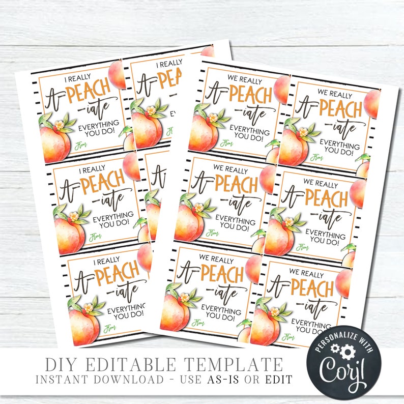 Peach Appreciation Gift Tag: Editable Thank You (DIY Corjl Template) # ...