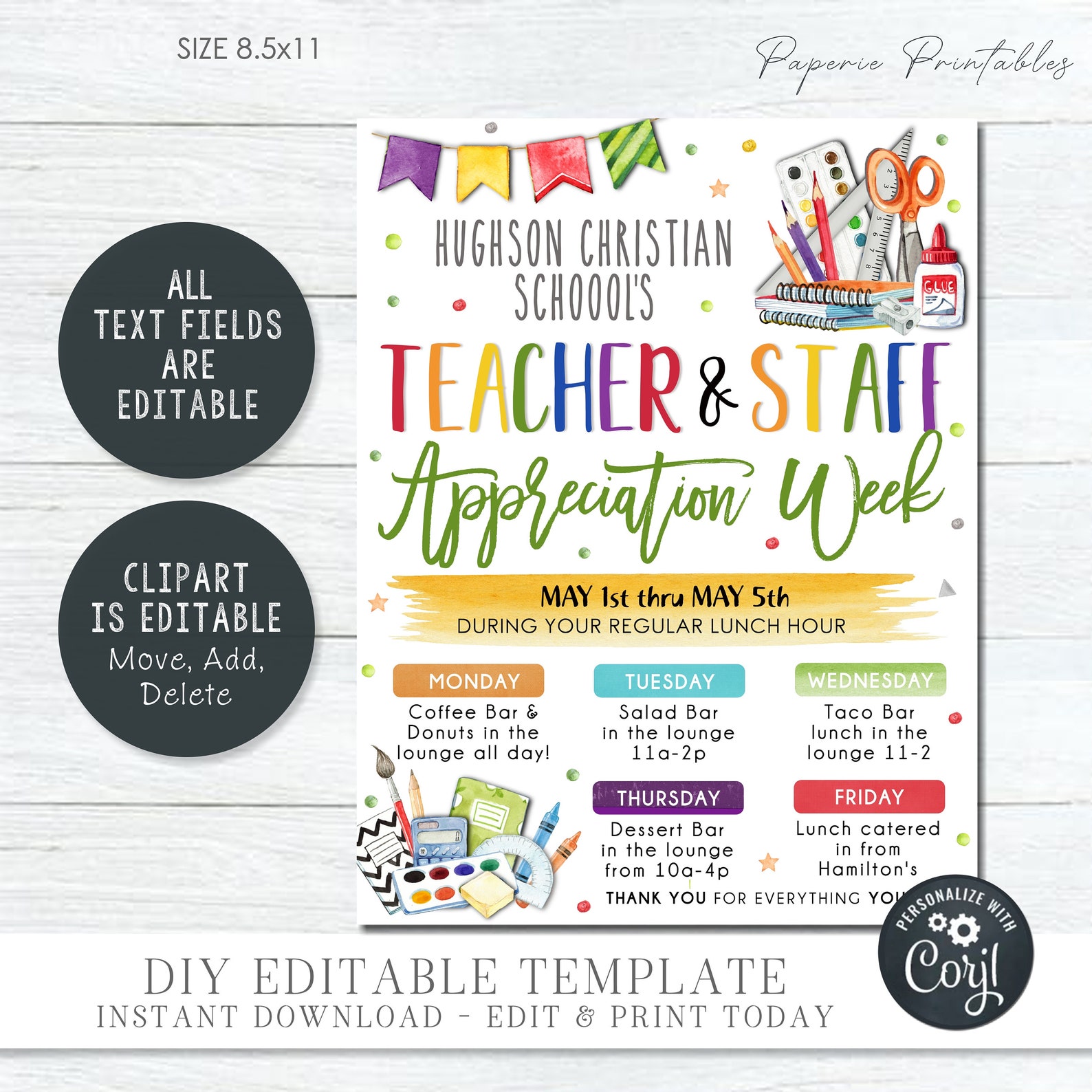 EDITABLE Teacher Appreciation Week Flyer, School Staff Appreciation ...