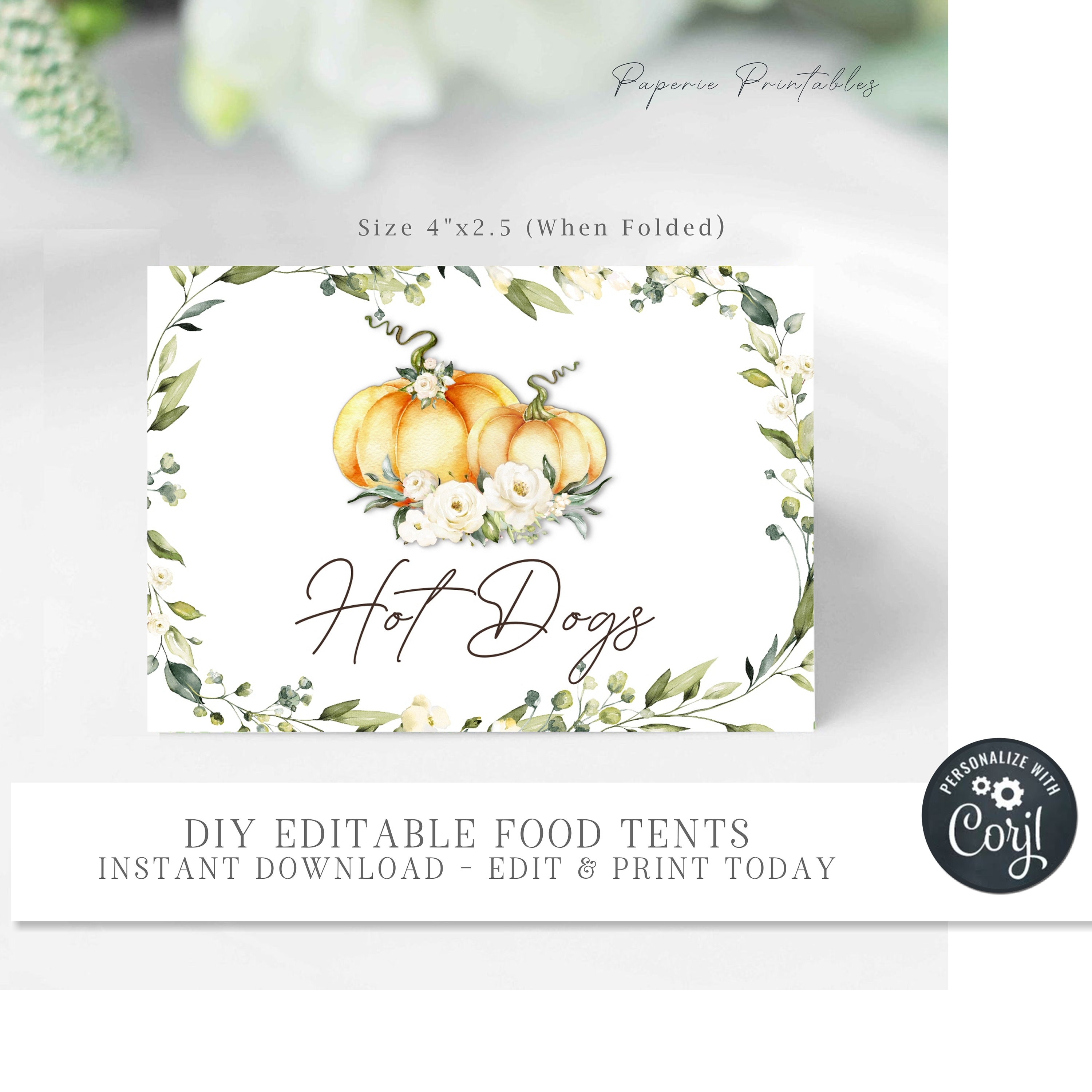 Editable Pumpkin Food Label Tent Cards: Boho Party Decor (DIY Digital ...