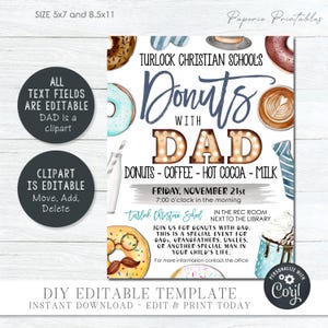 EDITABLE Donuts With Dad Flyer, Father Appreciation Breakfast, Father's ...