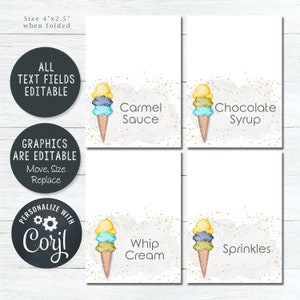 EDITABLE Boy Ice Cream Birthday Party Food Tent Labels - DIY Ice Cream ...