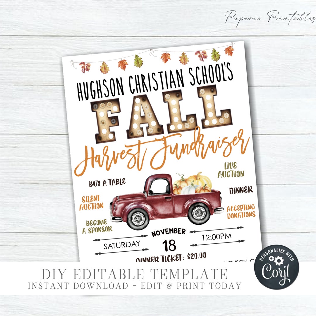 EDITABLE Fall Harvest Fundraiser Flyer School Fundraising Flyer Church ...